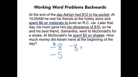 Working Word Problems Backwards Youtube