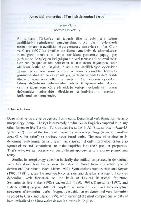 Pdf Aspectual And Lexical Properties Of Turkish And English Denominal