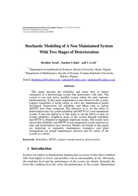Pdf Stochastic Modeling Of A Non Maintained System With Two Stages Of Deterioration Ibrahim