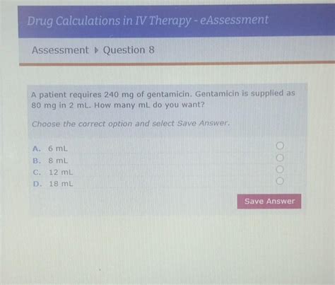 Solved A Patient Requires 240mg Of Gentamicin Gentamicin Is