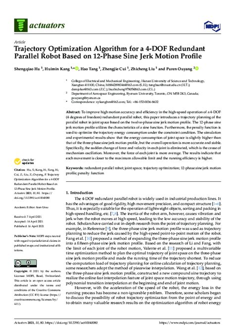Pdf Trajectory Optimization Algorithm For A 4 Dof Redundant Parallel
