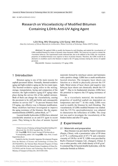 Pdf Research On Viscoelasticity Of Modified Bitumen Containing Ldhs Anti Uv Aging Agent