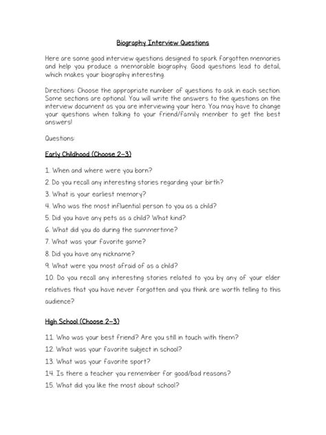 Biography Interview Questions Pdf Biography