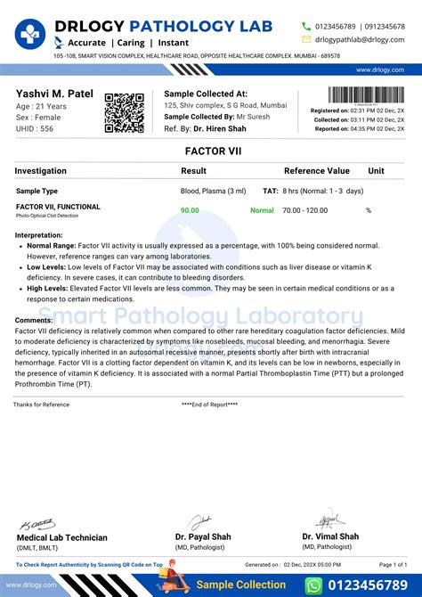 Factor Vii Test Report Format Pdf Sample Template And Example Drlogy