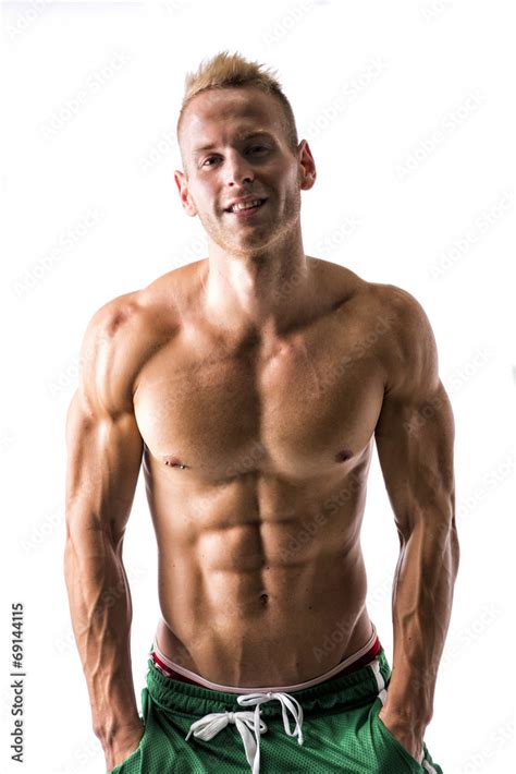 Sexy Muscular Blond Shirtless Male Model Smiling Stock Foto Adobe Stock
