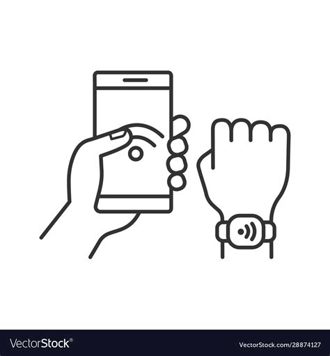 Nfc Bracelet Connected To Smartphone Linear Icon Vector Image
