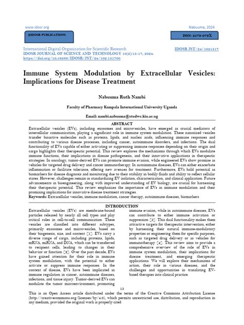 Immune System Modulation By Extracellular Vesicles Implications For Disease Treatment Kiu