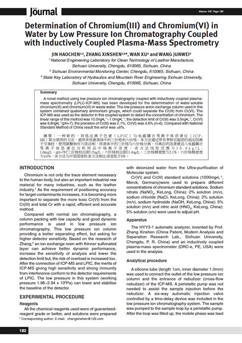 Determination Of Chromium Iii And Chromium Vi In Water By Low Pressure Ion Chromatography