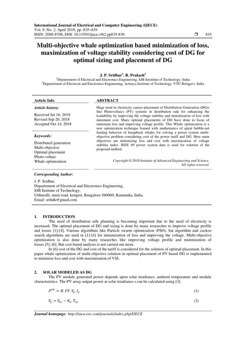 Pdf Multi Objective Whale Optimization Based Minimization Of Loss