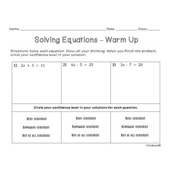 Solving Equations Warm Up By Erin S Essential Equations TpT