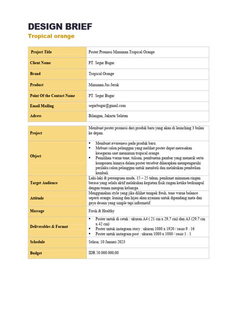 Contoh Design Brief Tropical Orange Pdf