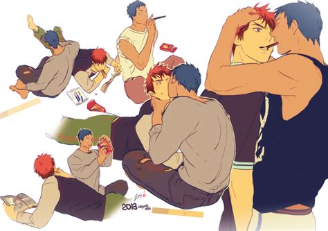 Kyan Kuroba Aomine Daiki Kagami Taiga Kuroko No Basuke Multicolored Clothes Commentary