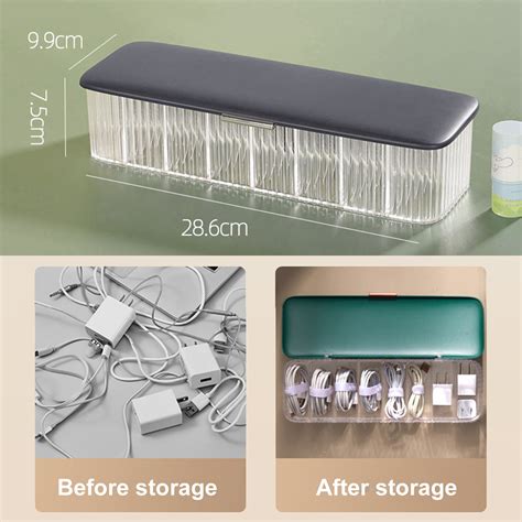 Walbest USB Cable Storage Box 8 Grids Transparent Visible Power Cable Organizer Case With