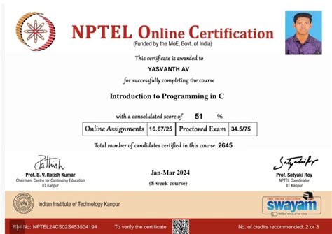 Yasvanth Av On Linkedin Achievementunlocked Nptel Programming Cprogramming Codingjourney