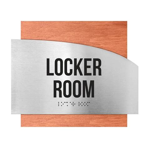 Locker Room Sign Stainless Steel And Wood Plate — Wave Design Bsign