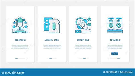 Electronic Devices For Playing Recording Music Sound UX UI Mobile App Page Screen Set Stock