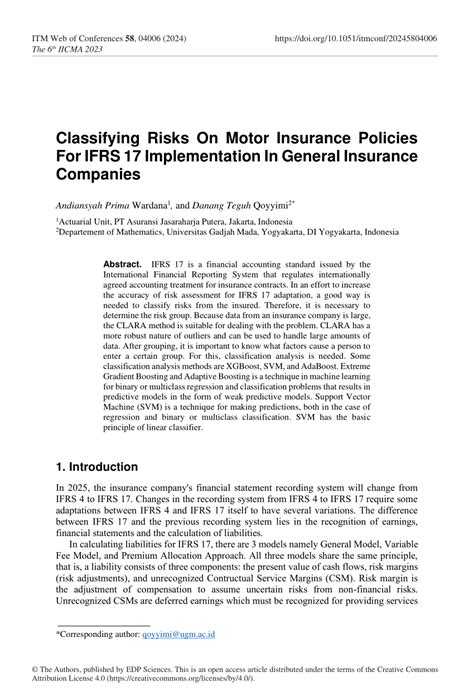 Pdf Classifying Risks On Motor Insurance Policies For Ifrs 17