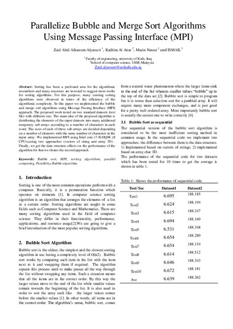 Pdf Parallelize Bubble And Merge Sort Algorithms Using Message