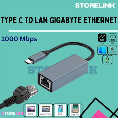 Jual Type C Android To Lan Ethernet 100mbps 1000mbps Rj45 Converter Type C To Lan Rj45 Gigabyte
