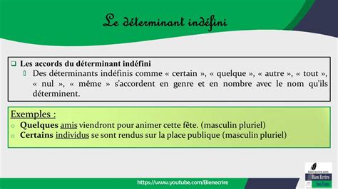 Déterminant 12 Indéfini Bien écrire