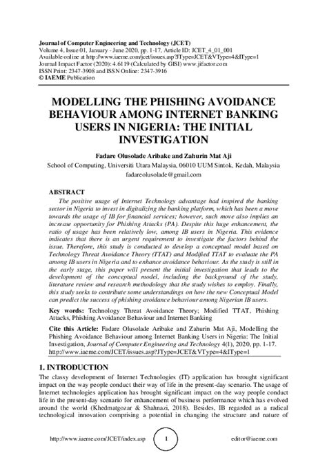 pdf modelling the phishing avoidance behaviour among internet banking