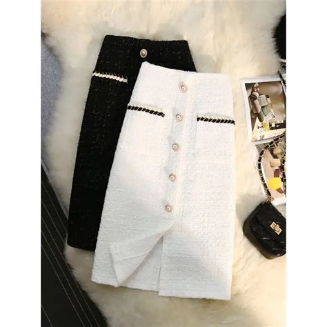 우아한 밝은 실크 스타일 하이 웨이스트 모직 A 라인 시스 트위드 스커트 여성용 2xl 화이트 가을 겨울 Aliexpress