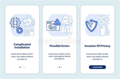 Biometrics Drawbacks Light Blue Onboarding Mobile App Screen Stock
