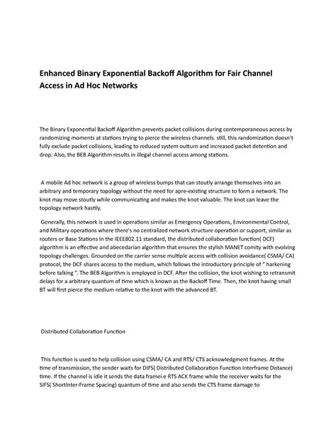 Enhanced Binary Exponential Backoff Algorithm For Fair Channel Access In Ad Hoc Still This