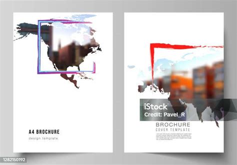 브로셔 전단지 레이아웃 커버 디자인 책 디자인 브로셔 커버를 위한 A4 커버 모형 템플릿의 벡터 레이아웃 세계지도와 컬러