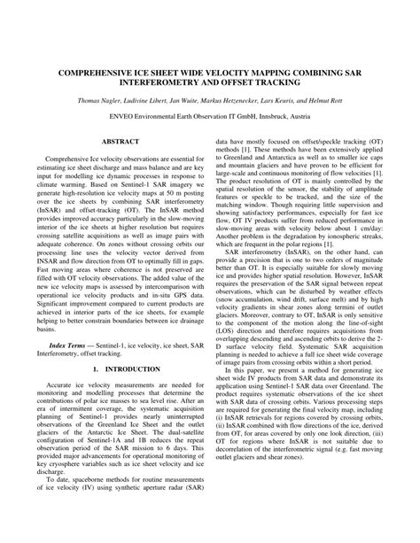 Pdf Comprehensive Ice Sheet Wide Velocity Mapping Combining Sar Interferometry And Offset Tracking