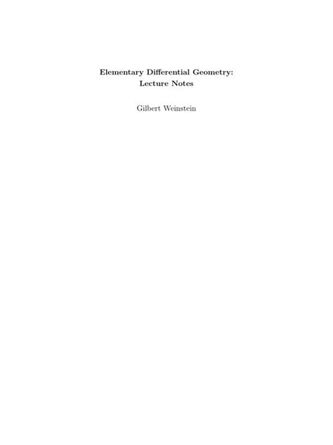 Elementary Differential Geometry Lecture Notes Pdf