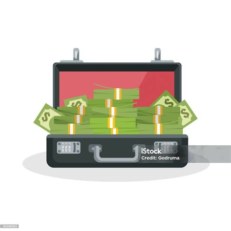 현금 3 차원 일러스트 레이 션의 더미와 함께 열린된 서류 가방 여행 가방에 대한 스톡 벡터 아트 및 기타 이미지 여행 가방 통화 3차원 형태 Istock