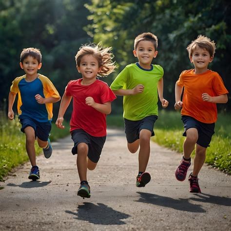 Niños Corriendo Atletas Jóvenes Corren En Una Carrera De Niños Corriendo En El Césped Detalle En