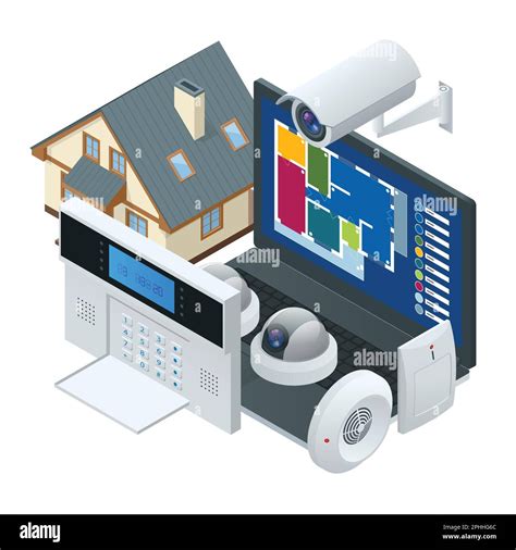Isometric Alarm System Home Home Security Security Alarm Keypad With Person Arming The System