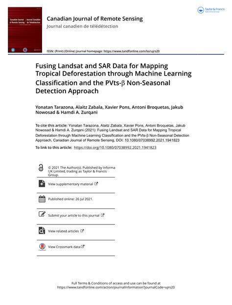 Pdf Fusing Landsat And Sar Data For Mapping Tropical Deforestation