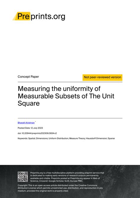 Pdf Measuring The Uniformity Of Measurable Subsets Of The Unit Square
