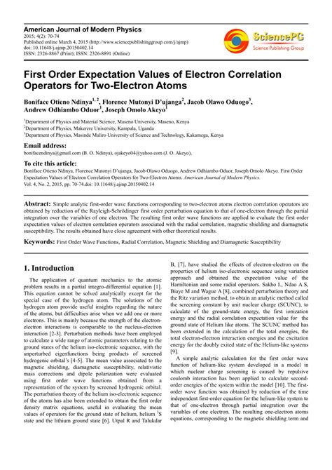 Pdf First Order Expectation Values Of Electron Correlation Operators