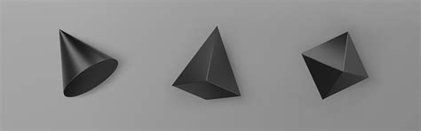 회색 배경에 격리된 3d 렌더링 검정 형상 모양 객체 검은 현실 원시 피라미드 콘 그림자 프리즘 트렌디 한 디자인을위한 추상 장식 벡터 그림 입체 이미지에 대한 스톡 벡터