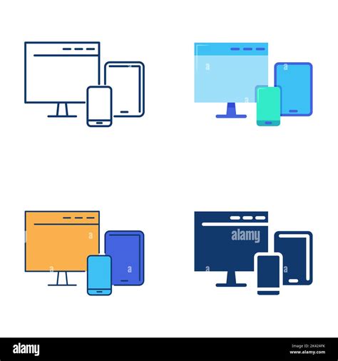 Digital Devices Icon Set In Flat And Line Style Responsive Design Vector Illustration Stock