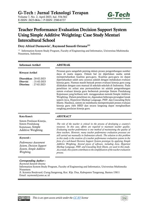 Pdf Teacher Performance Evaluation Decision Support System Using