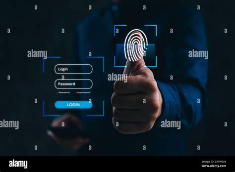 Man With Fingerprint Authentication Technology For Secure Login On
