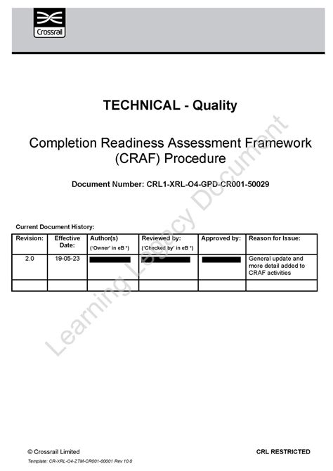 Completion Readiness Assessment Framework Craf Procedure Crossrail