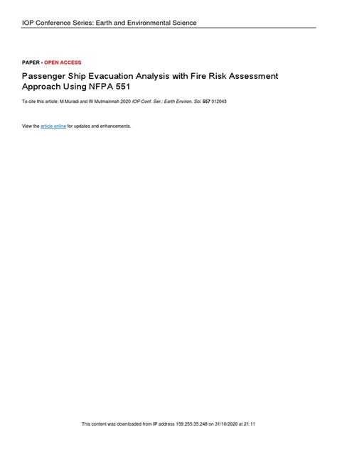 Passenger Ship Evacuation Analysis With Fire Risk Pdf Risk Ships