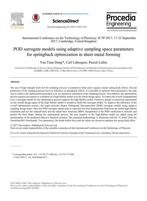 Pdf Pod Surrogate Models Using Adaptive Sampling Space Parameters For Springback Optimization