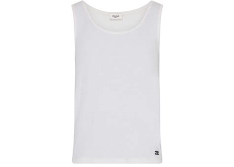 Celine Triomphe Tank Top In Silk Jersey White Black Mens Us