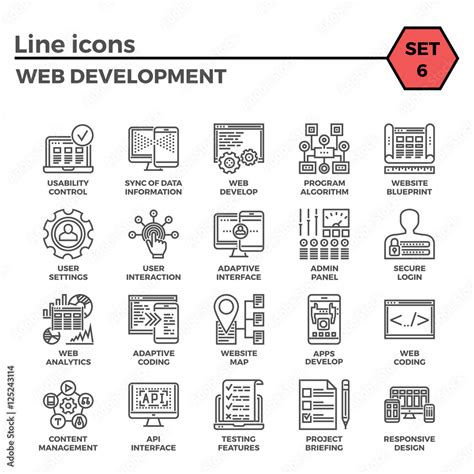 Web Development Thin Line Related Icons Set Of Web Design And Website Customization On White