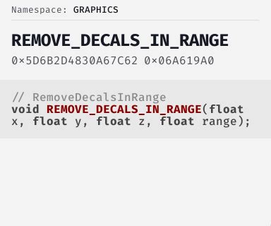 RemoveDecalsInRange FiveM Natives Cfx Re Docs