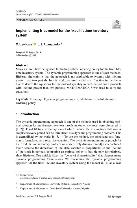 Pdf Implementing Fries Model For The Fixed Lifetime Inventory System