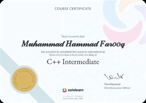 hammad farooq on linkedin completed c intermediate course by sololearn