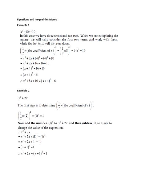 Equations And Inequalities Memo 2 Pdf